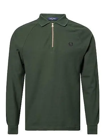 Fred Perry Dash Taped Raglan-sleeves Cotton Polo Shirt Xxl - Court Green