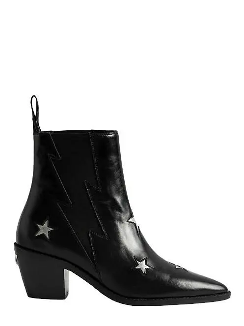 Zadig&Voltaire Tyler Stars Leather Heeled Ankle Boots - Black