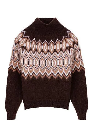 Maje Fairisle Mohair-blend Jumper - Dark Brown