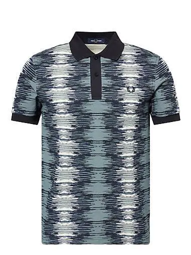 Fred Perry Soundwave Glitch Short-sleeves Cotton-piqué Polo Shirt - Stockport Blue