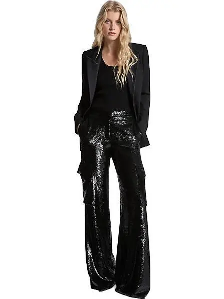 Michael Kors Sequined Georgette Cargo Pants - Black
