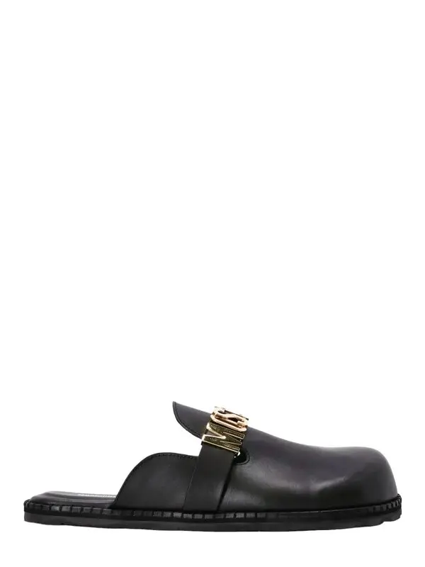 Moschino Logo-plaque Leather Mules - Black