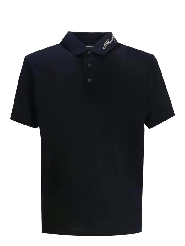 Emporio Armani Embroidered-signature Polo Shirt - Blue