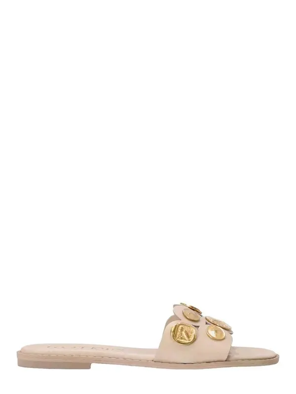 KOTRIS SANDALS Leather Coin-embellished Sandals - Neutrals