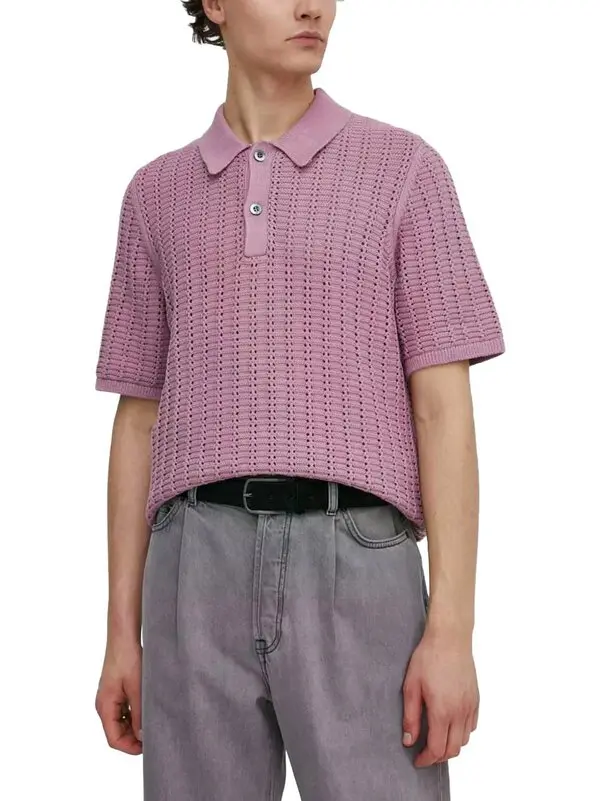 SAMSOE SAMSOE Open-knit Short-sleeve Polo Shirt - Pink