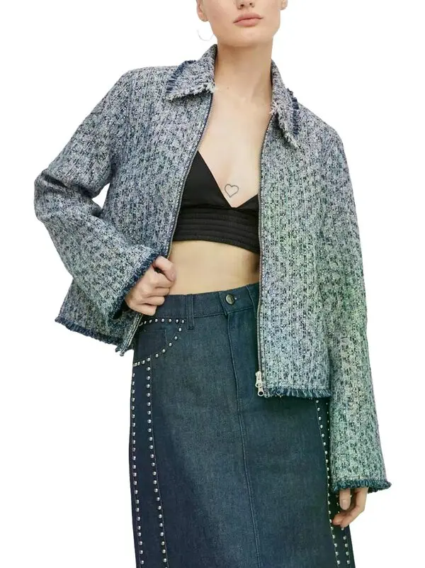 SAMSOE SAMSOE Tweed-effect Zip-up Jacket - Blue