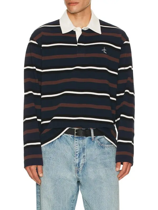 LE PERE Long Sleeve Rugger In Blue - Soulier Stripe