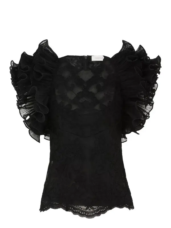 Zimmermann Ruffled Lace Top - Black