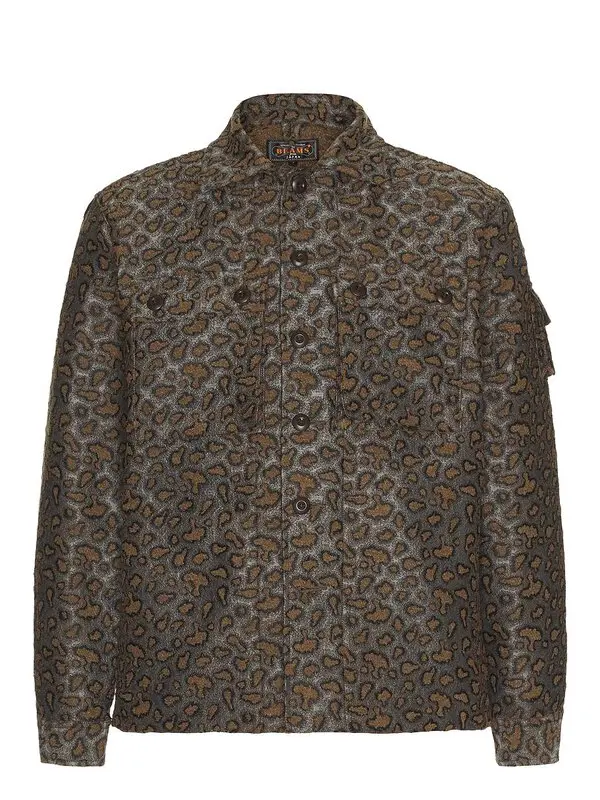 BEAMS Mil Camo Jacquard Shirt Jacket - Brown