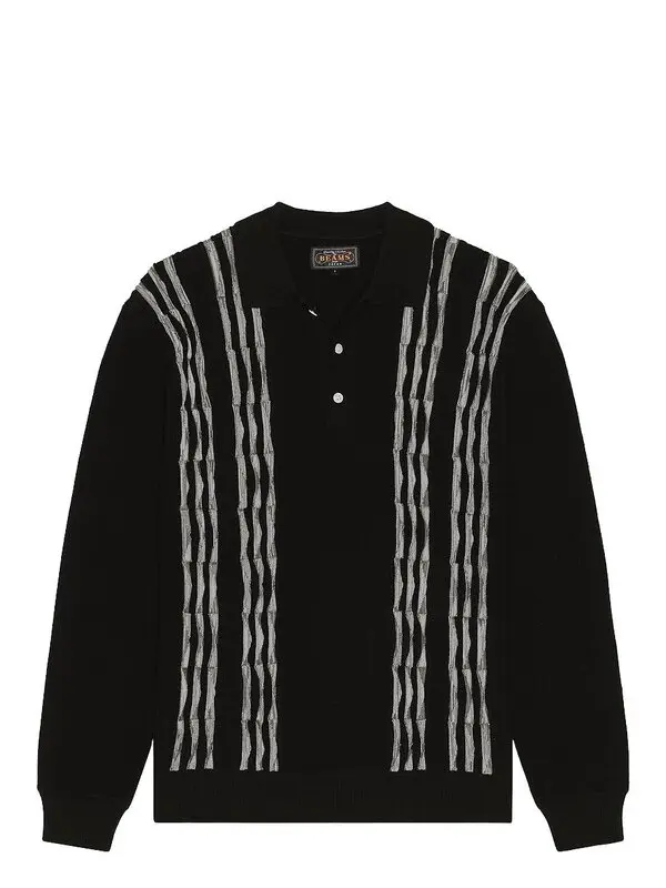 BEAMS Knit Polo Born Stripe 14g - Black