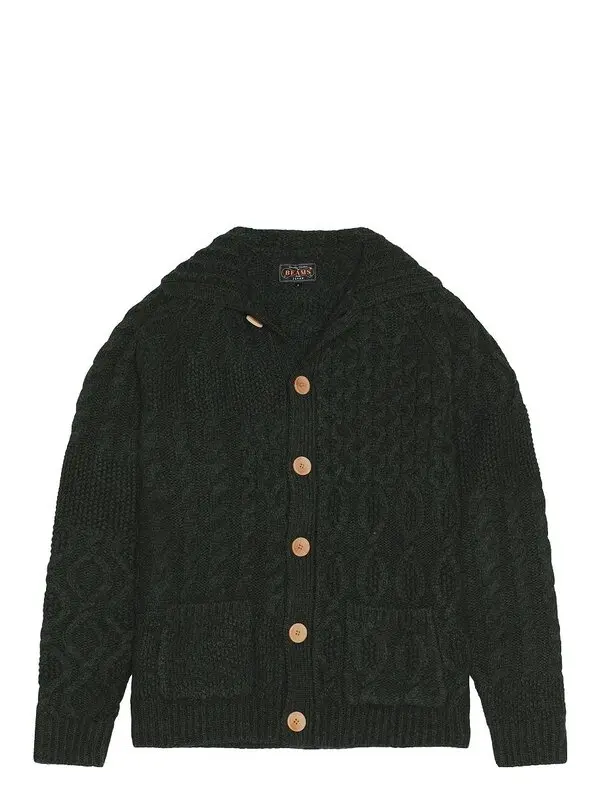 BEAMS Alan Patchwork Cardigan - Green