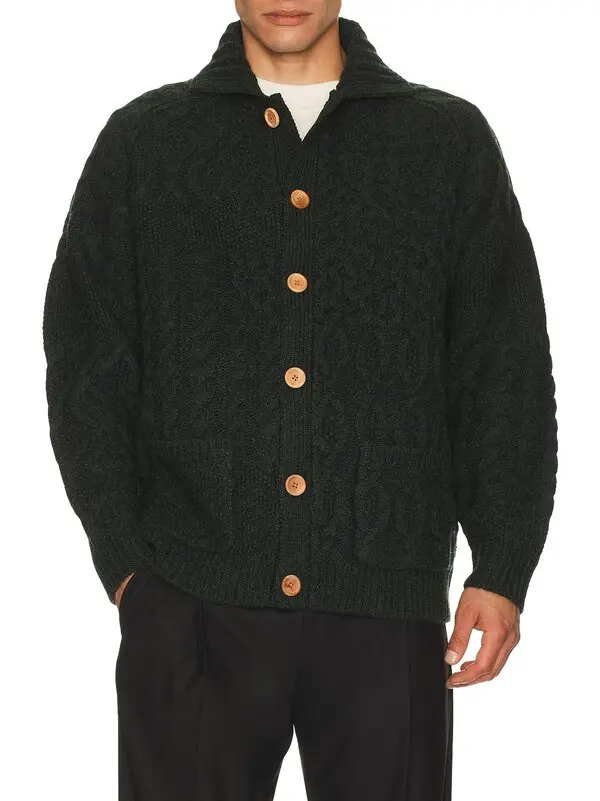 BEAMS Alan Patchwork Cardigan - Green