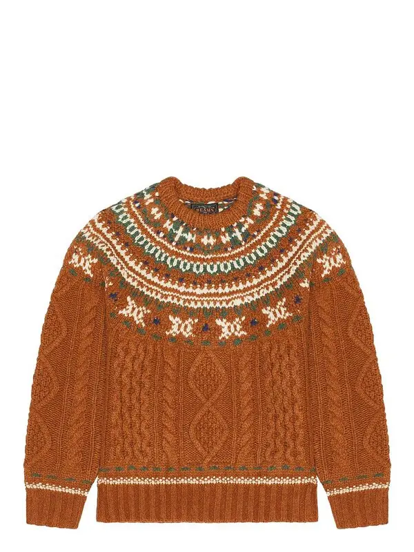 BEAMS Crew Nordic Cable Sweater - Brick