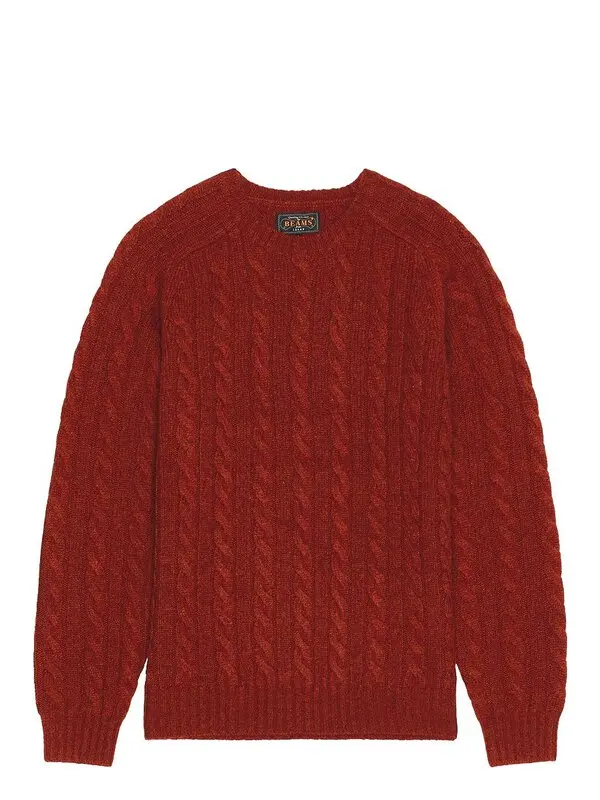 BEAMS Crew Cable 5g Sweater - Brick
