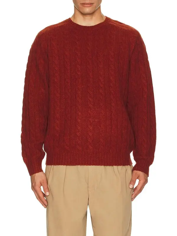 BEAMS Crew Cable 5g Sweater - Brick
