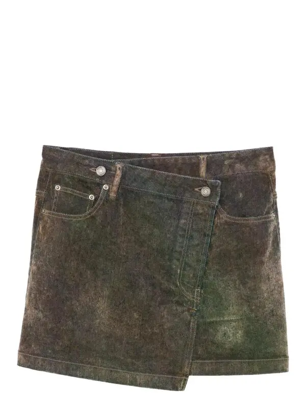 JUUN.J Asymmetric Denim Wrap Skirt - Brown