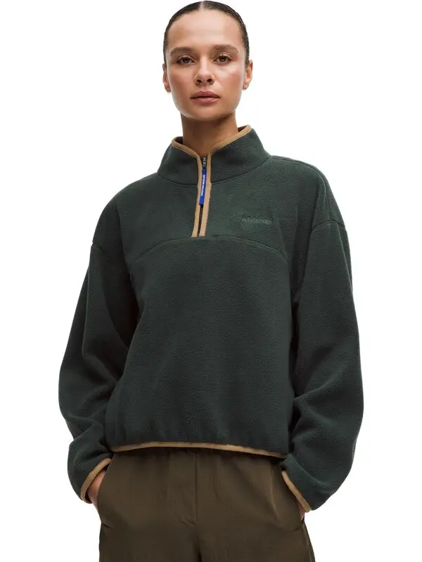 Lululemon Fleece Half-zip Jacket - Rainforest Green/camel Brown/riverside