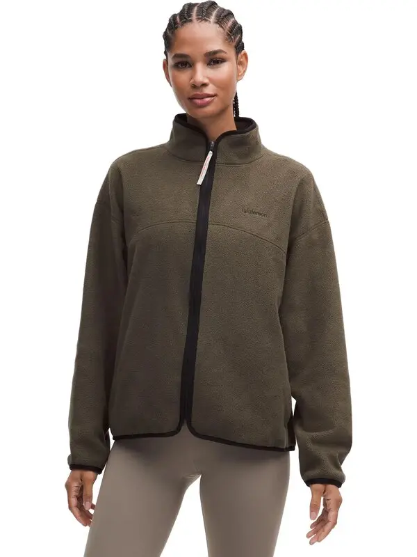 Lululemon Fleece Full-zip Jacket - Olive Brown/black/light Ivory