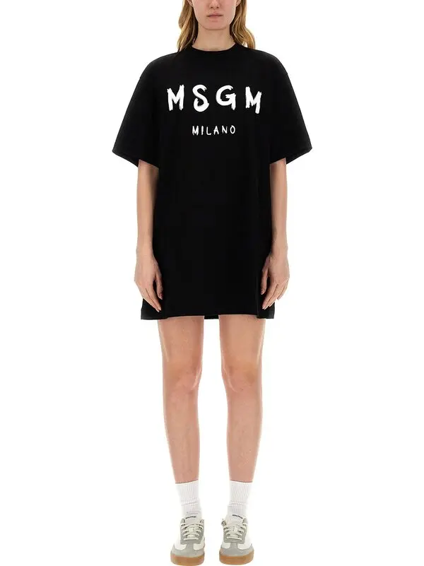 MSGM Brushed Logo T-shirt Dress - Black