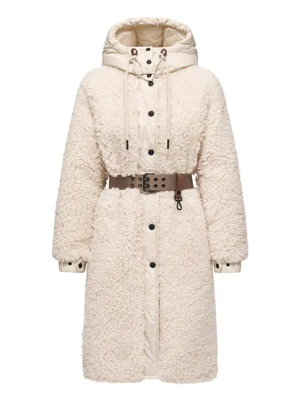 Moncler Blavet Teddy Hooded Long Down Jacket - White