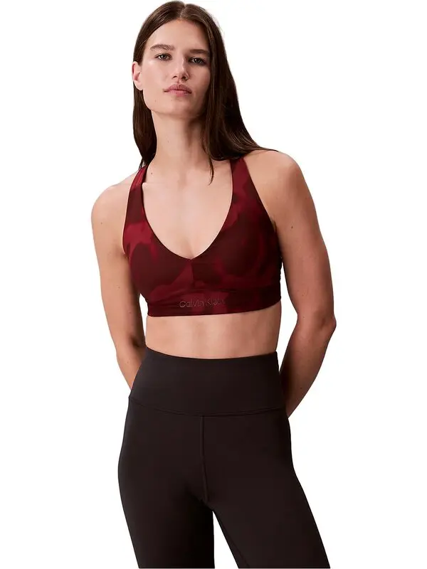 Calvin Klein Soft Sport Printed Medium Impact Sports Bra - Giga Smoked Camo / Syrah