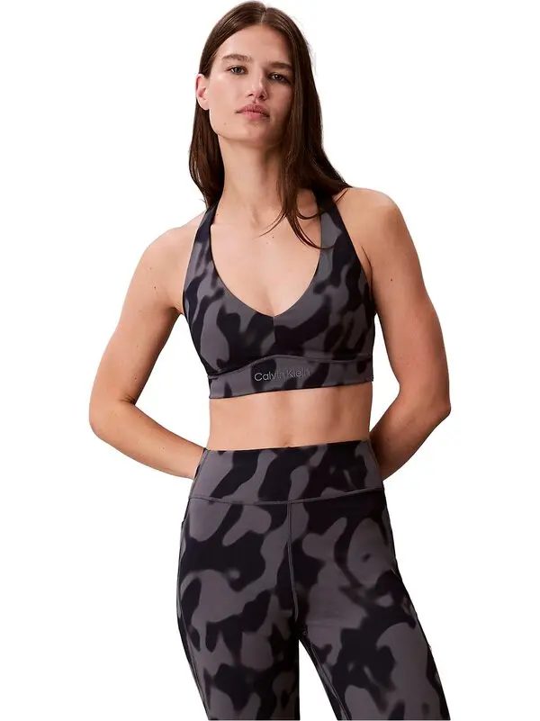 Calvin Klein Soft Sport Printed Medium Impact Sports Bra - Giga Smoked Camo / Turbulence
