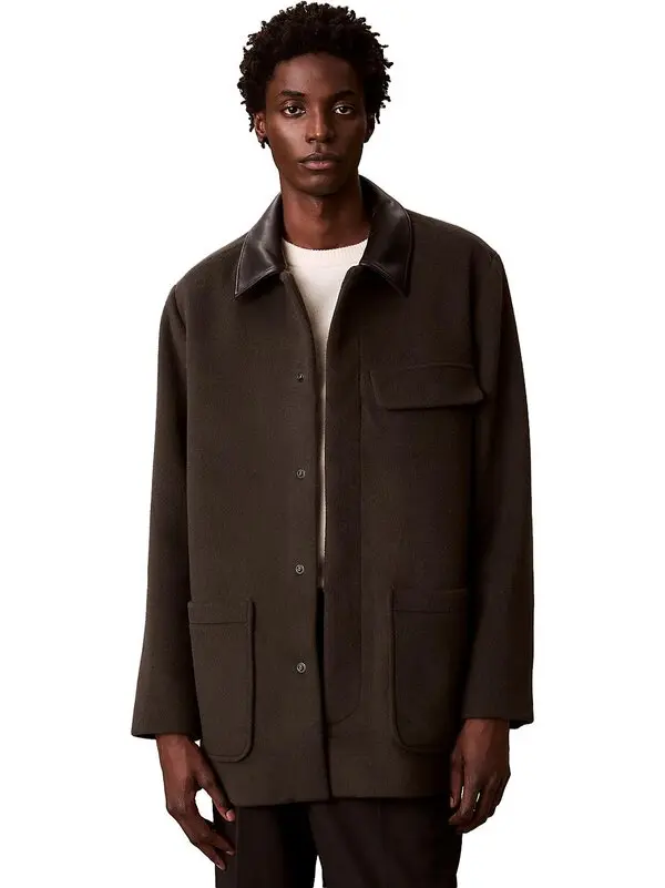 Calvin Klein Melton Wool Blend Car Coat - Peat