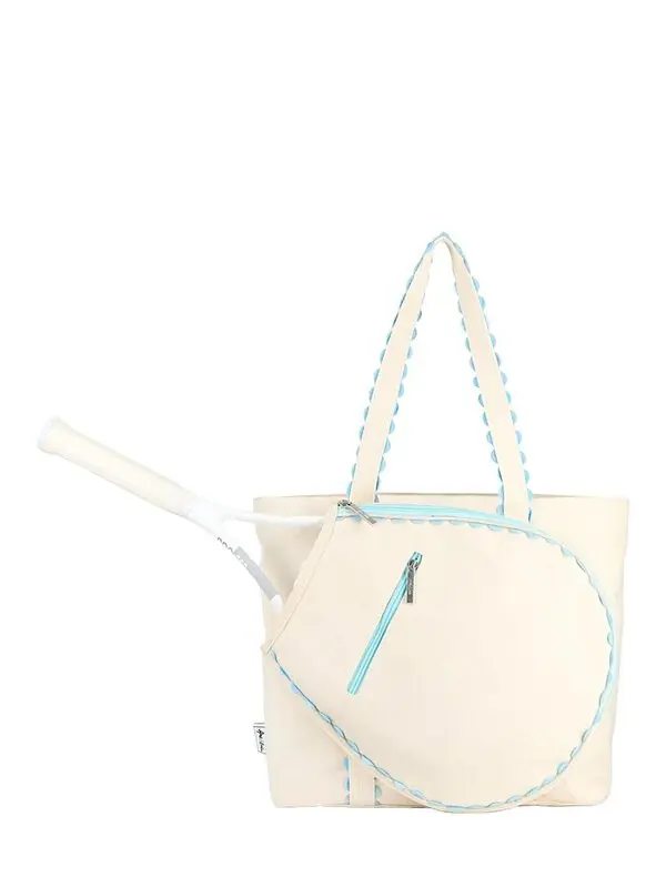 AME & LULU Nantucket Tennis Tote - Natural With Light Blue