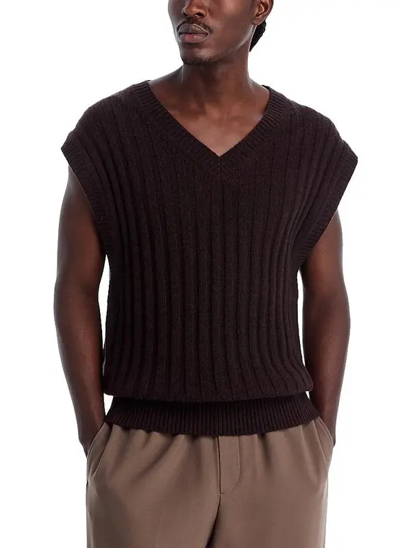Helmut Lang Ribbed V-neck Sweater Vest - Dark Brown