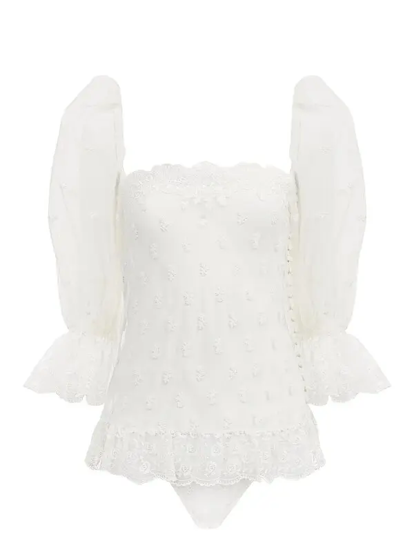 Chloé Embroidered Lace Top - Whisper White