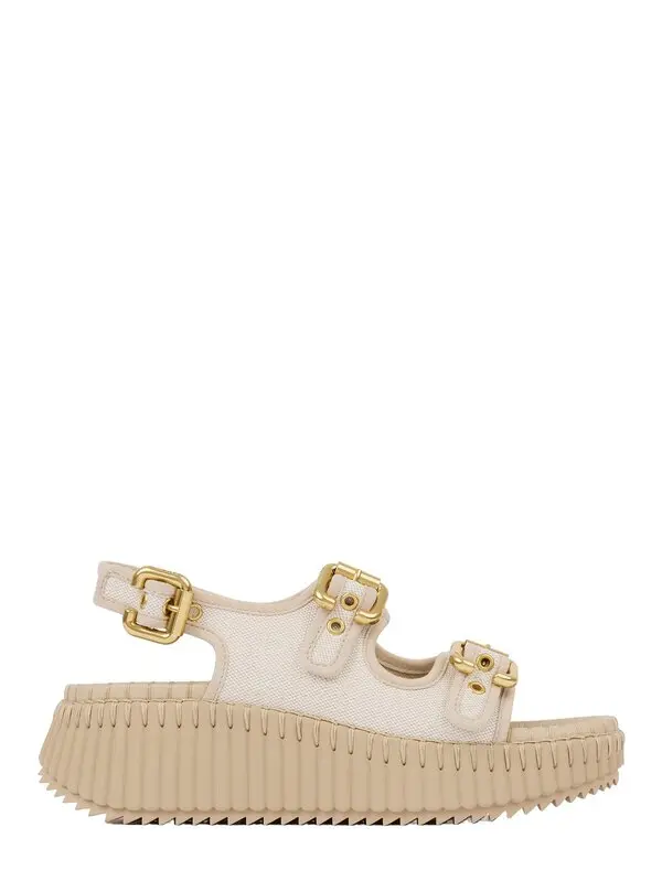 Chloé Nama Wedge Sandals - Dusty White
