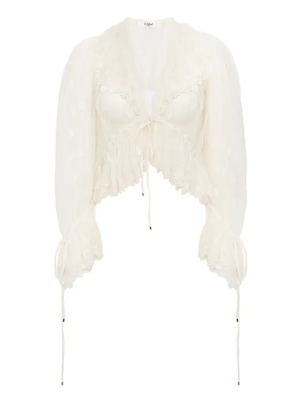 Chloé V-neck Embroidered Lace Top - Whisper White