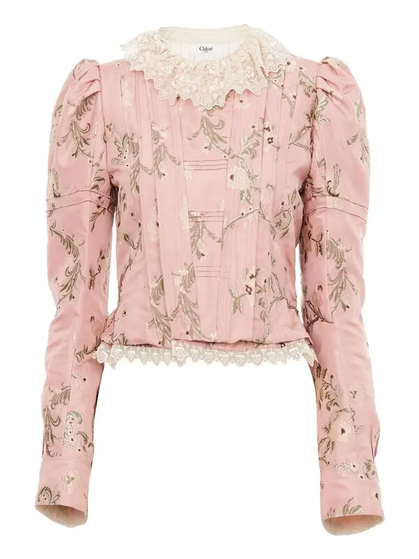 Chloé Fitted Jacket In Jacquard Taffeta - Tan Rose