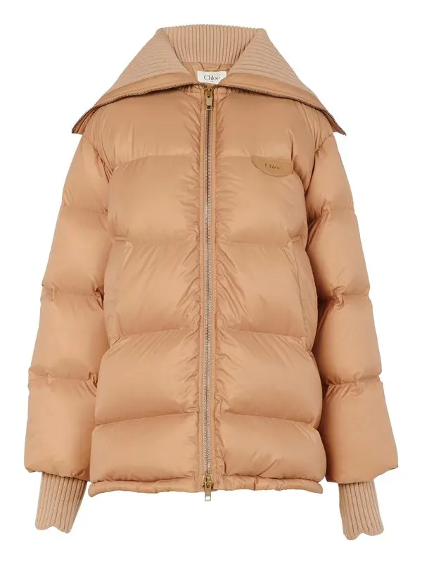 Chloé Shiny Nylon Puffer Jacket - Pearl Beige