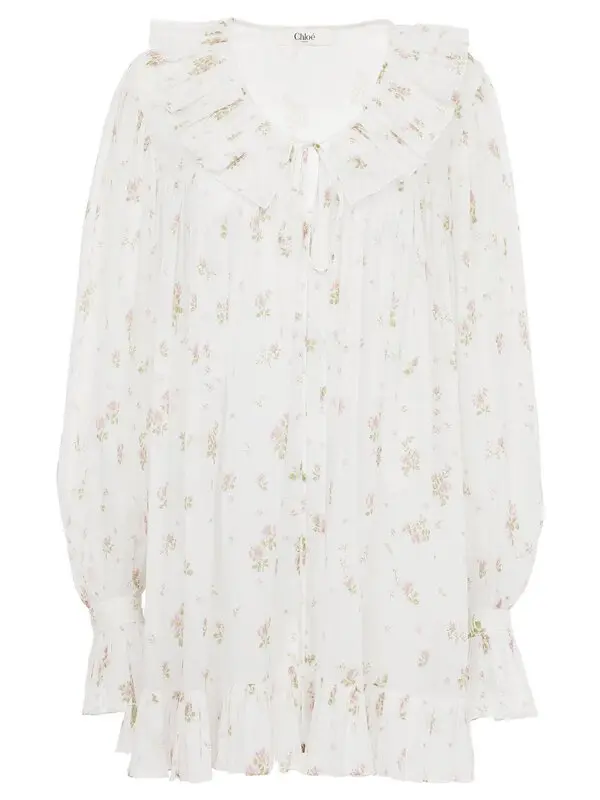 Chloé Gathered Long-sleeve Mini Dress - Iconic Milk