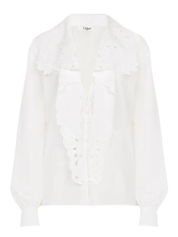 Chloé Embroidered Lavallière Shirt - White