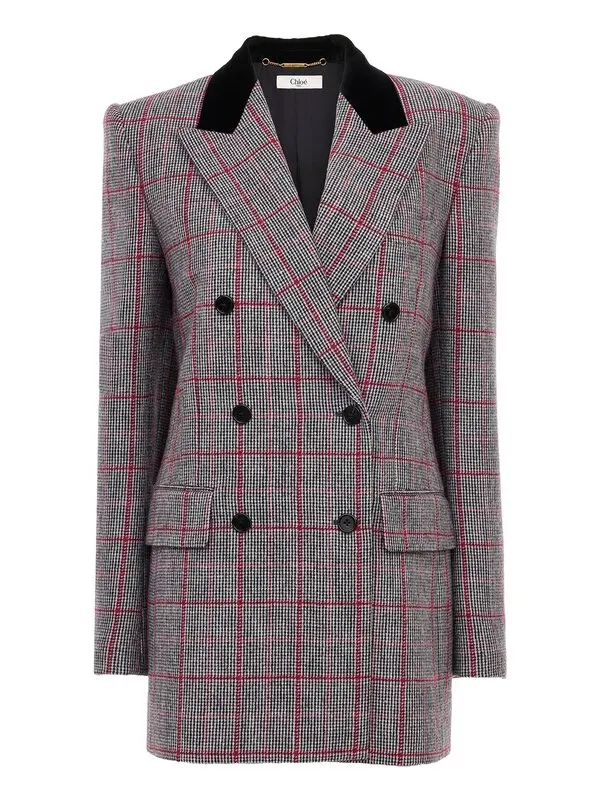 Chloé Tailored Wool Check Jacket - Black - White