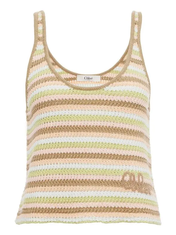 Chloé Crochet Knit Tank Top With Logo - Multicolor Green