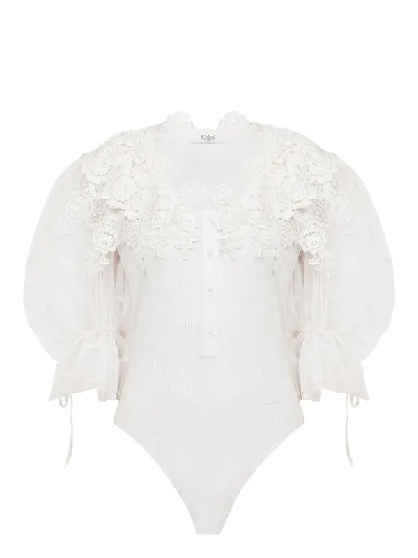 Chloé Guipure Lace Mix Bodysuit - Iconic Milk