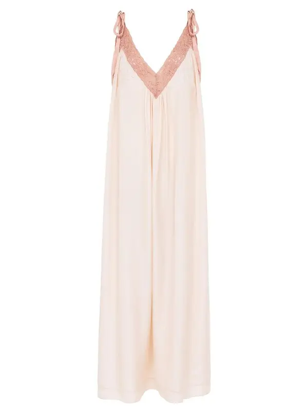 Chloé Long Slip Dress In Habotai And Lace - Softy Pink