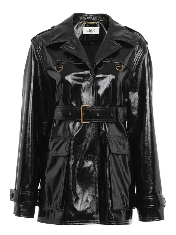 Chloé Belted Shiny Coated Jacket - Black