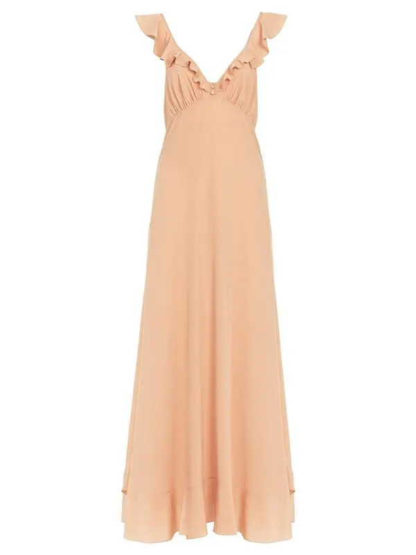 Chloé Long Crêpe De Chine Sun Dress - Sand Brown
