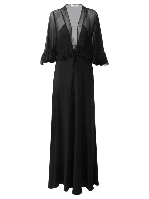 Chloé V-neck Crêpe Satin Long Dress - Black