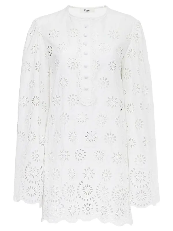 Chloé Long-sleeve Mini Dress In Voile - Iconic Milk