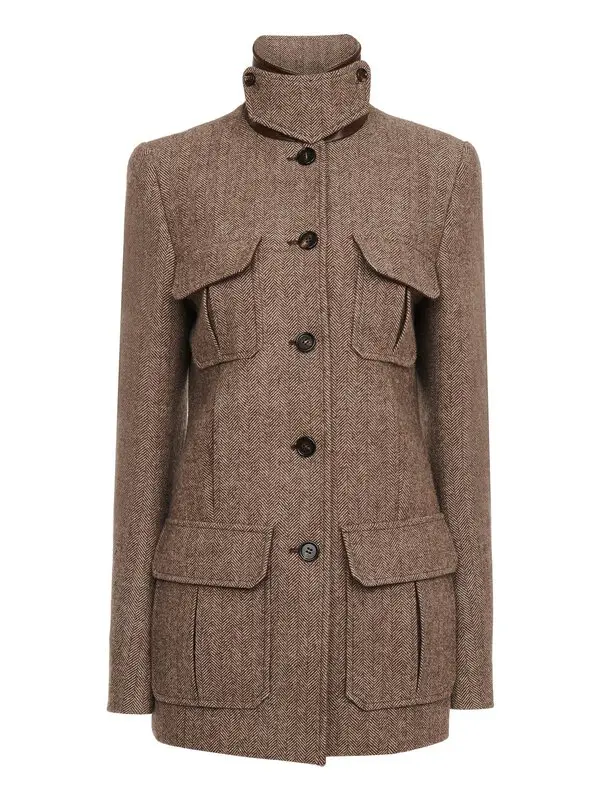 Chloé Officer Herringbone Wool Jacket - Somber Brown