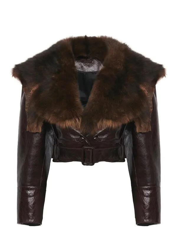 Chloé Cropped Fitted Leather Jacket - Opaque Brown