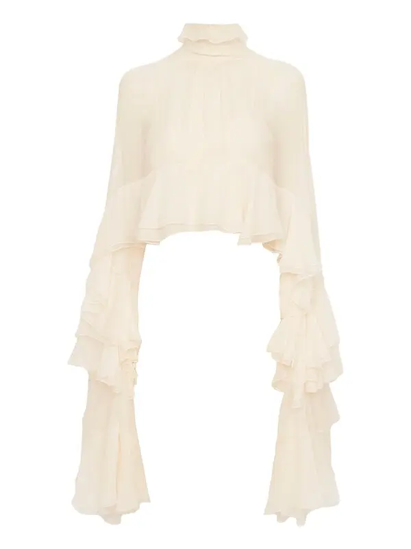 Chloé High-low Ruffle Top - Whisper White
