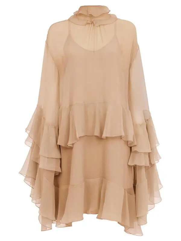 Chloé Mini Ruffled Mousseline Dress - Tender Peach