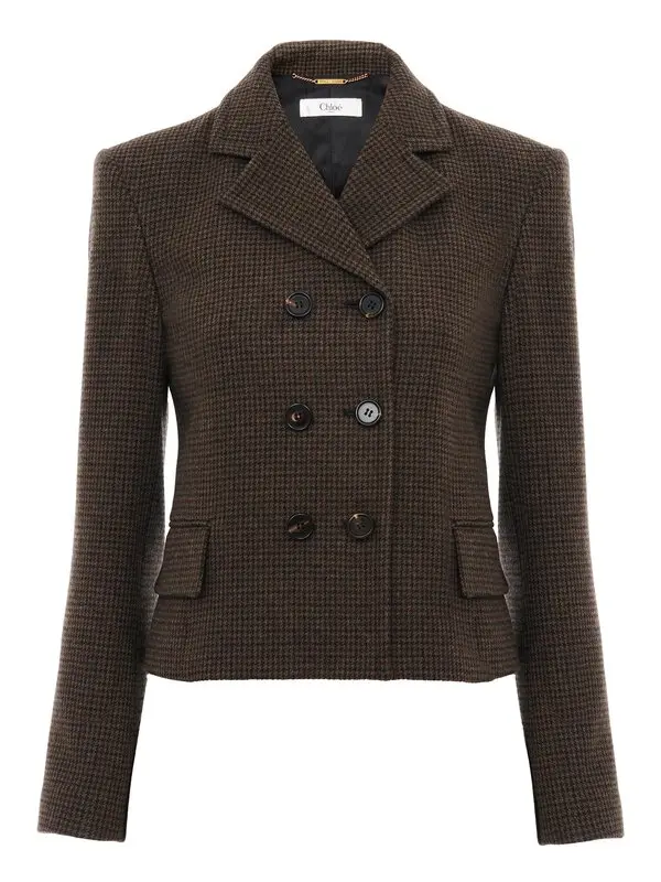 Chloé Double-breasted Houndstooth Wool Jacket - Full Brown