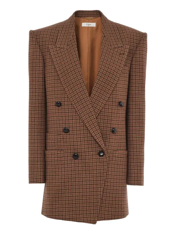 Chloé Houndstooth Wool Double-breasted Jacket - Brown - Black